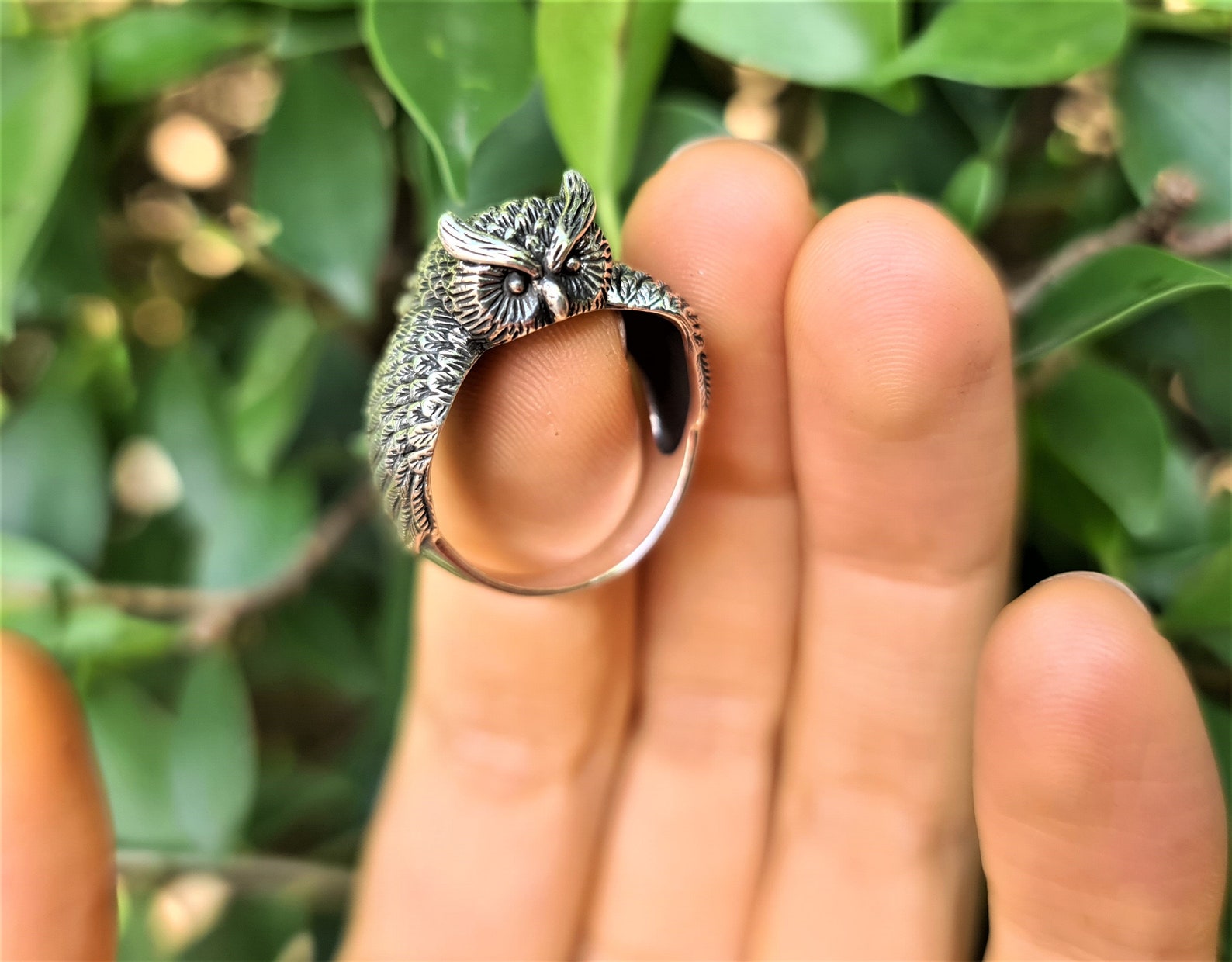 Owl in Flight Ring STERLING SILVER 925 Symbol of Wisdom Talisman Amulet ...