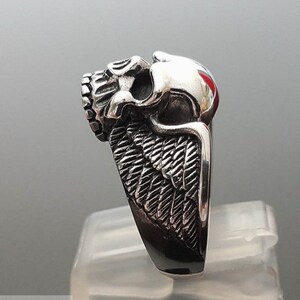 Skull Ring STERLING SILVER Winged Skull Biker Punk Goth Rocker Wings ...