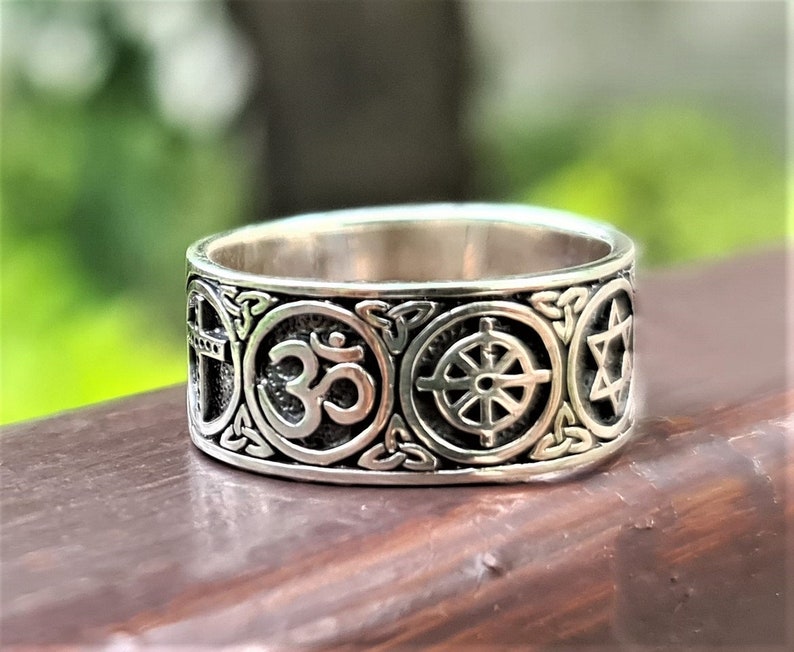 Sacred Symbols Ring Sterling Silver 925 CO-EXIST Yin Yang - Etsy