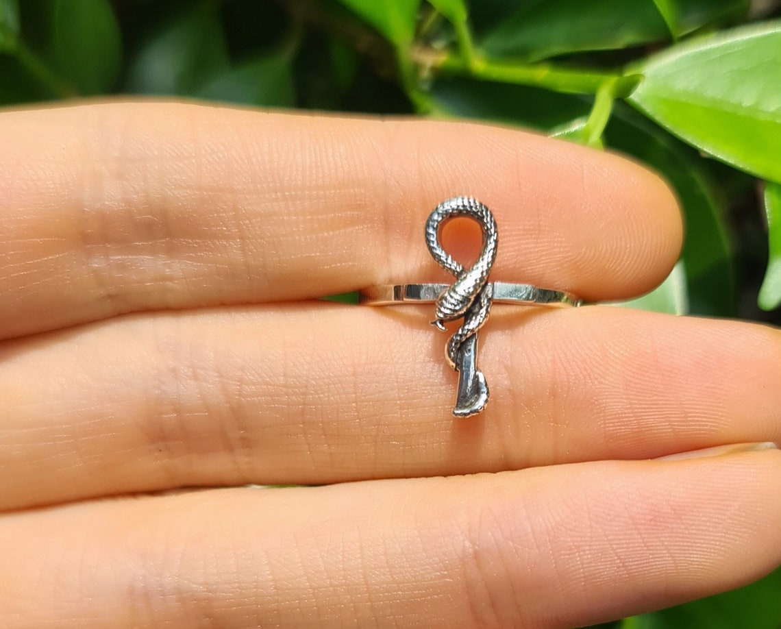 Egyptian Ankh Snake Ring STERLING SILVER 925 Cross Key of Life - Etsy
