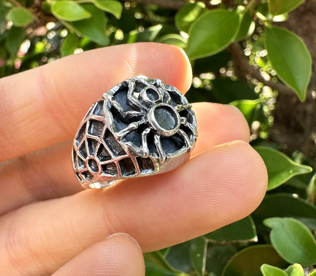 Spider Ring 925 Sterling Silver Spider Web Ring Large Jumping Spider ...
