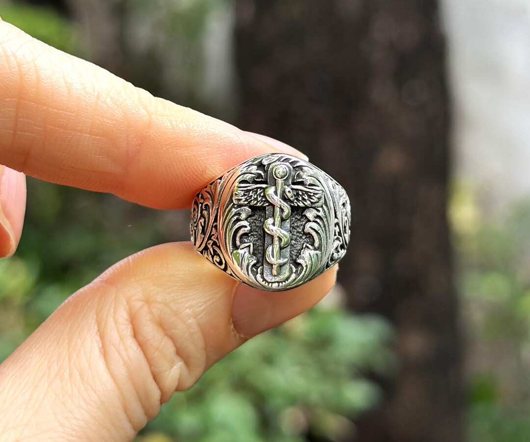 Caduceus Ring 925 STERLING SILVER Staff of Hermes Kundalini Energy ...