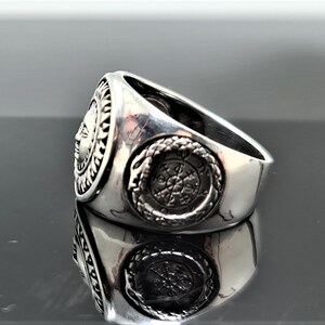 Sun God Ring STERLING SILVER 925 Ouroboros Vegvisir Runic Compass ...