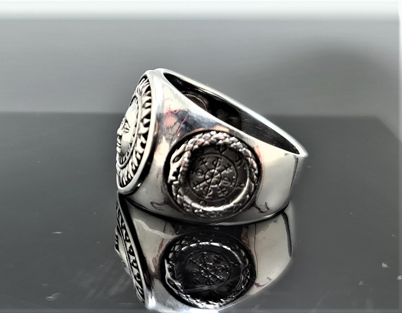 Sun God Ring STERLING SILVER 925 Ouroboros Vegvisir Runic Compass ...