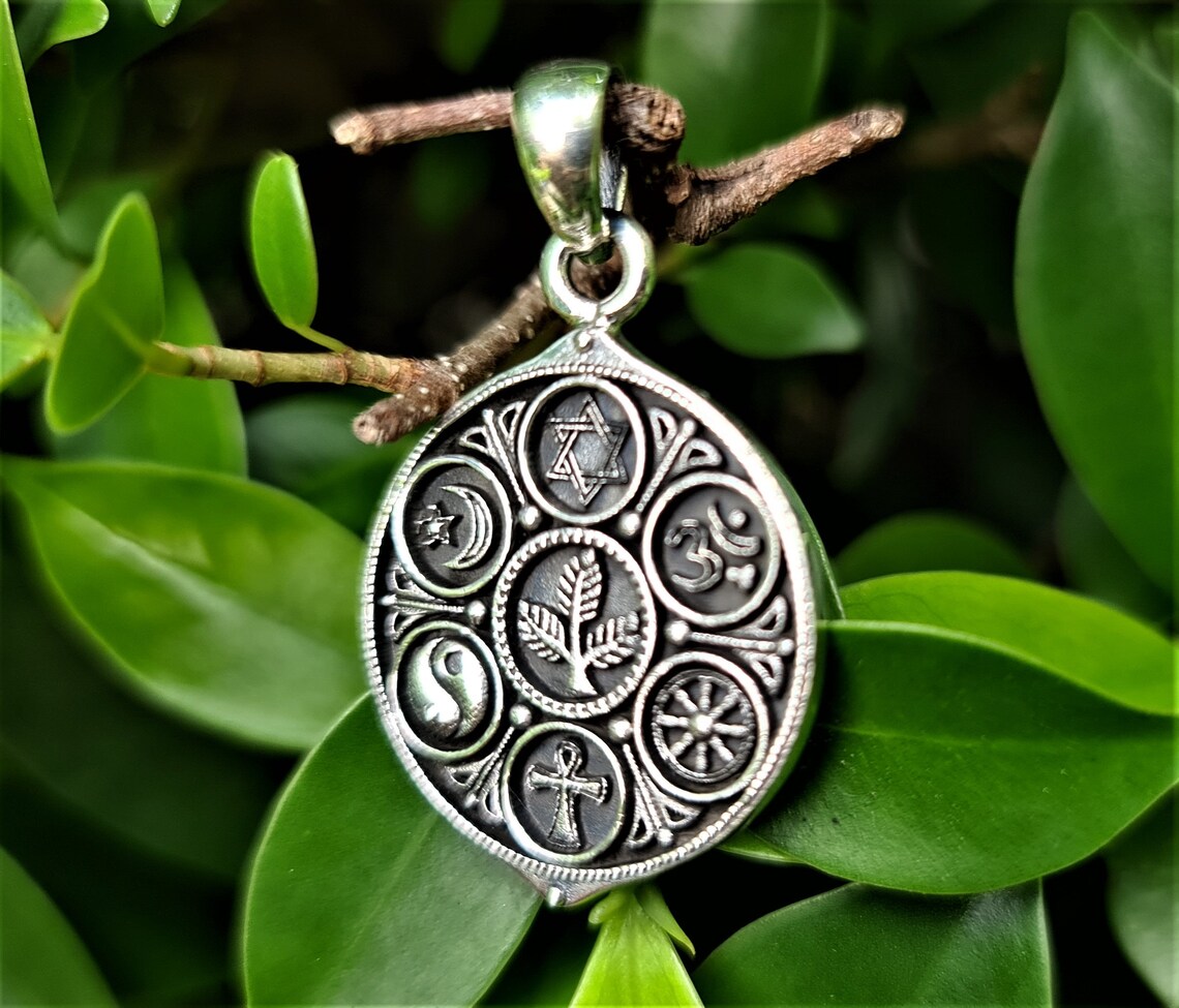 Unity Sacred Symbols Pendant 925 Sterling Silver CO-EXIST Yin Yang ...
