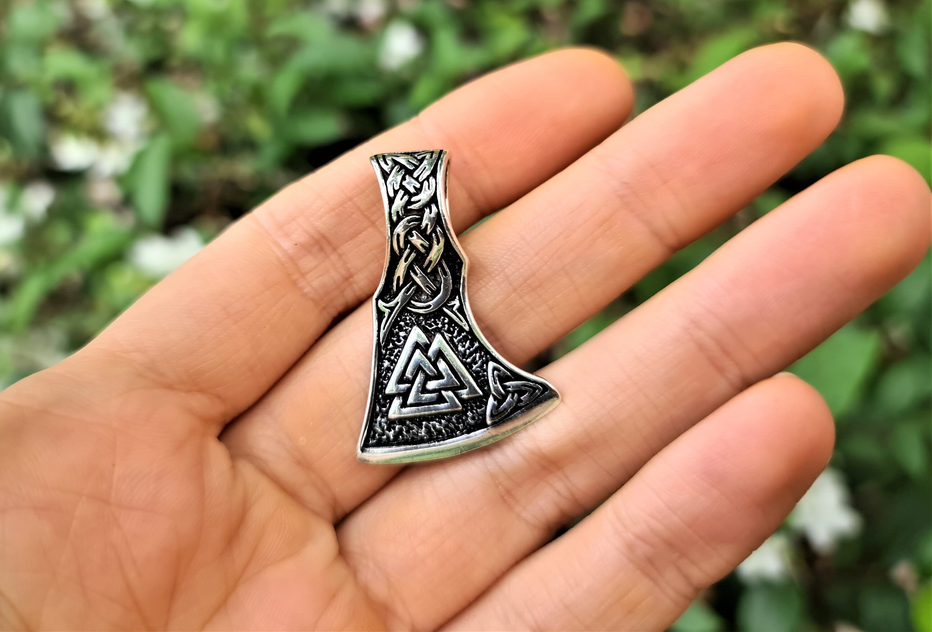 Valknut Axe Pendant STERLING SILVER 925 Viking Warrior Runic | Etsy