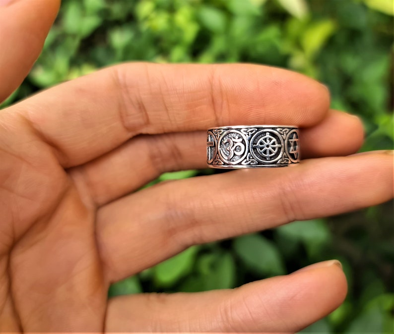 Sacred Symbols Ring Sterling Silver 925 CO-EXIST Yin Yang - Etsy