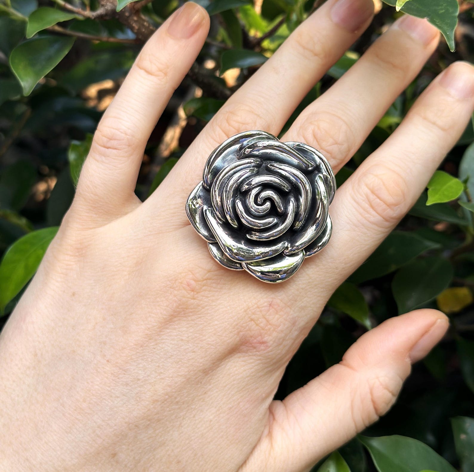 Extra Large Rose Flower Ring STERLING SILVER 925 Massive Silver Rose ...