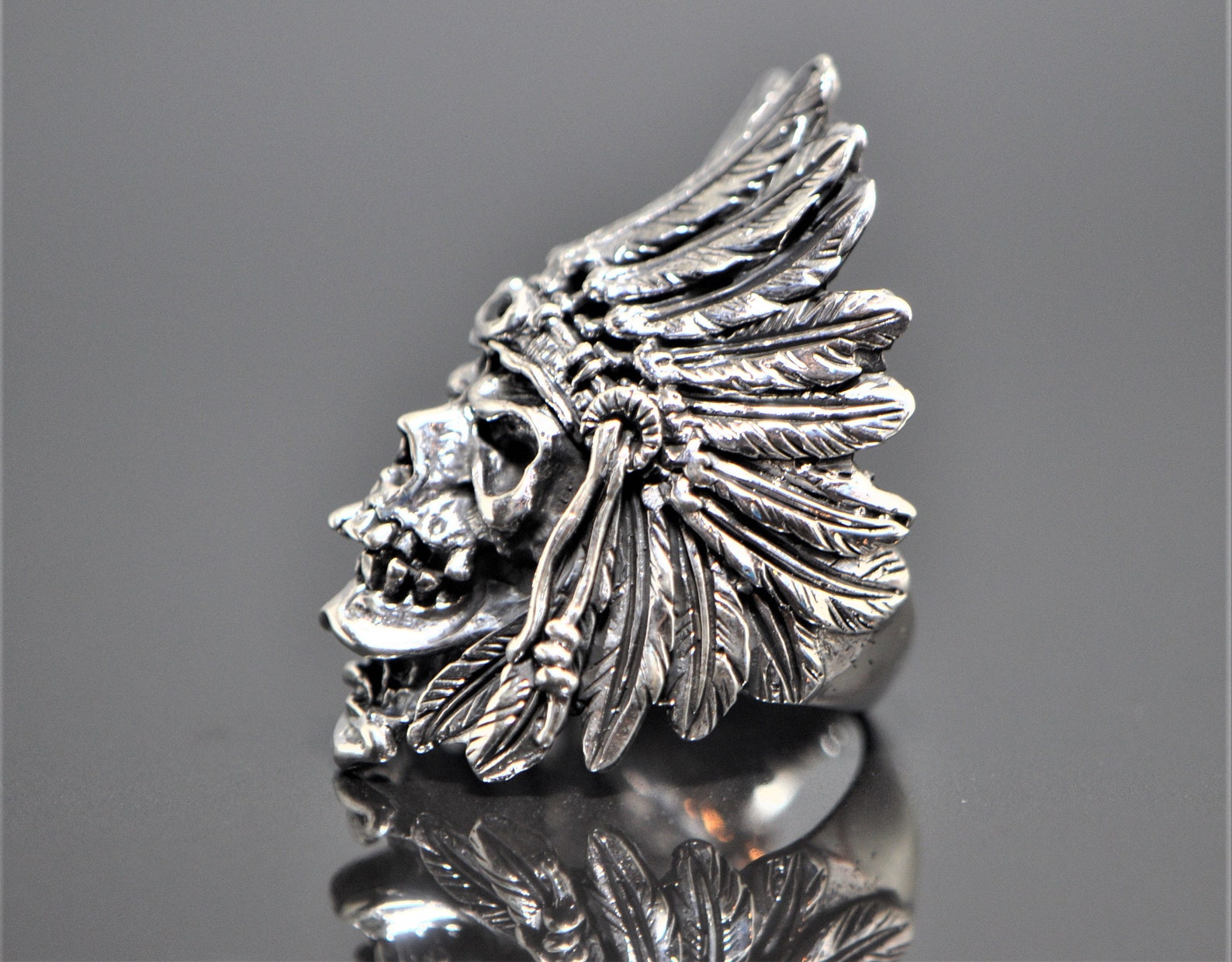 Skull Indian Tribal Chief Ring STERLING SILVER 925 American | Etsy