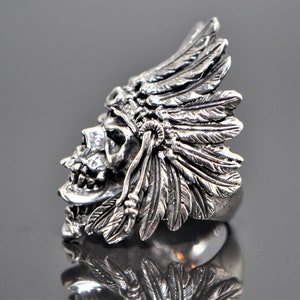 Skull Indian Tribal Chief Ring STERLING SILVER 925 American Indian Red ...
