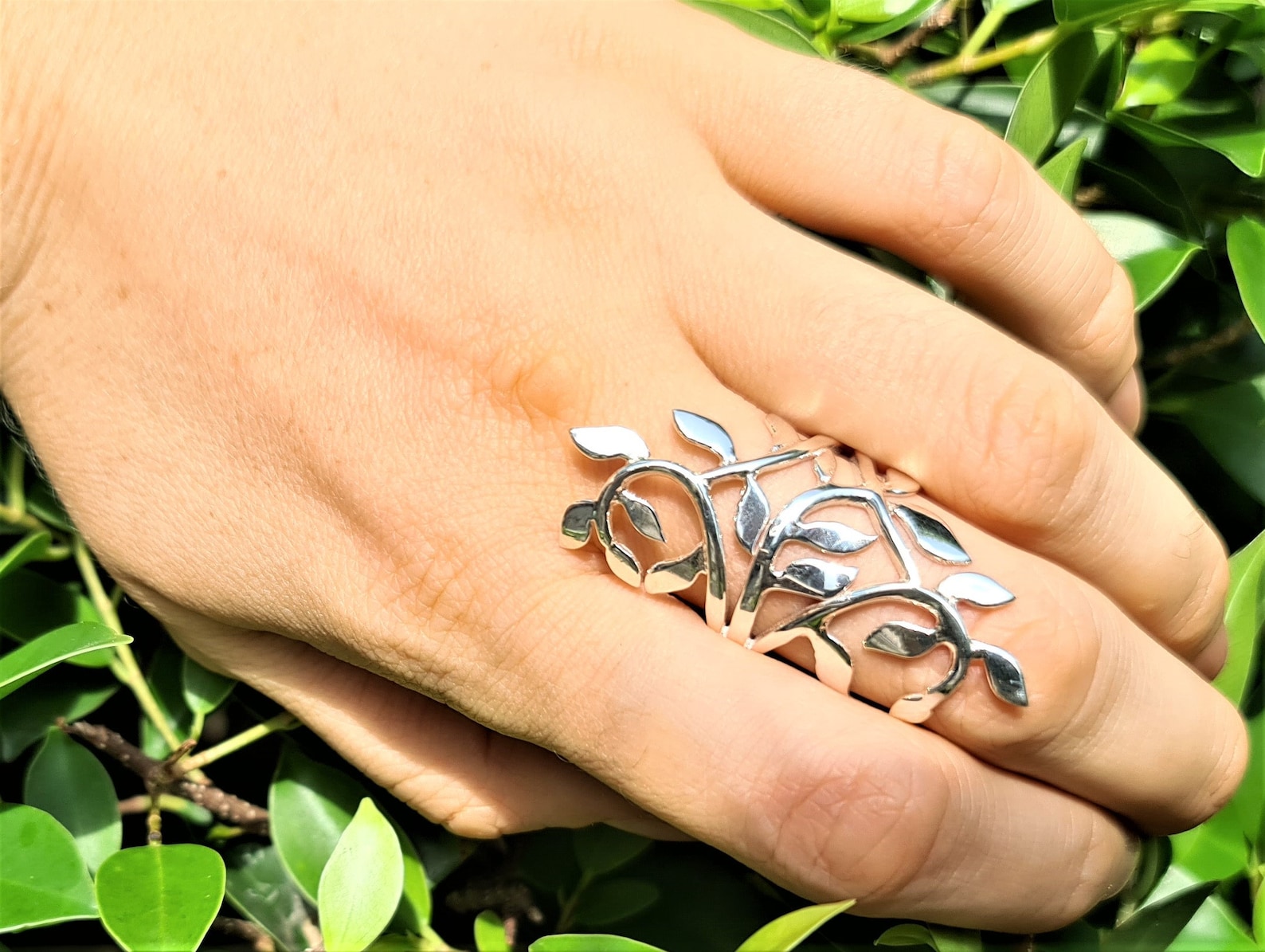 Branch Ring STERLING SILVER 925 Long Knuckle Ring Leaves Olive - Etsy