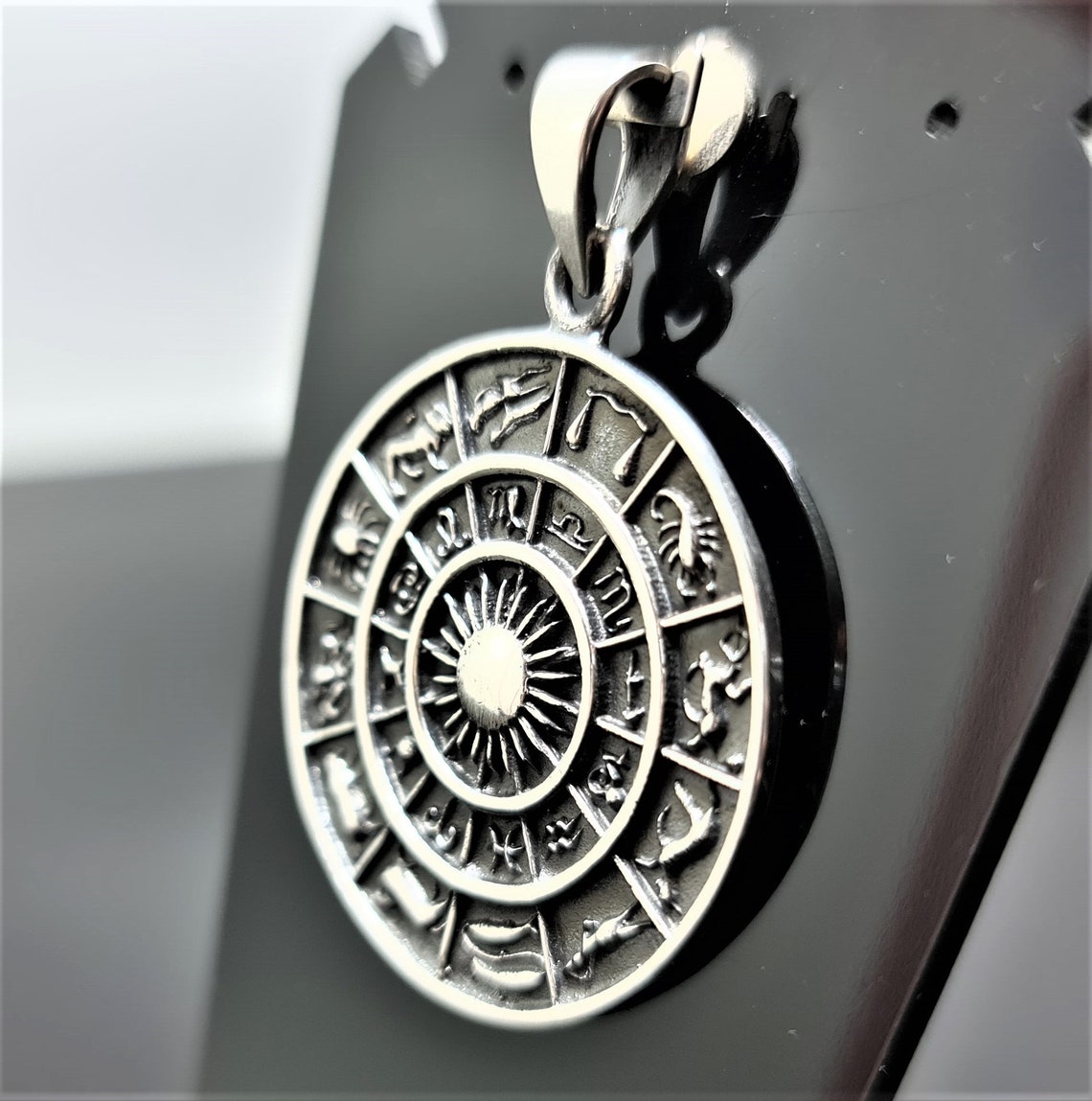 Zodiac Wheel Pendant STERLING SILVER 925 Sun Zodiac Signs | Etsy