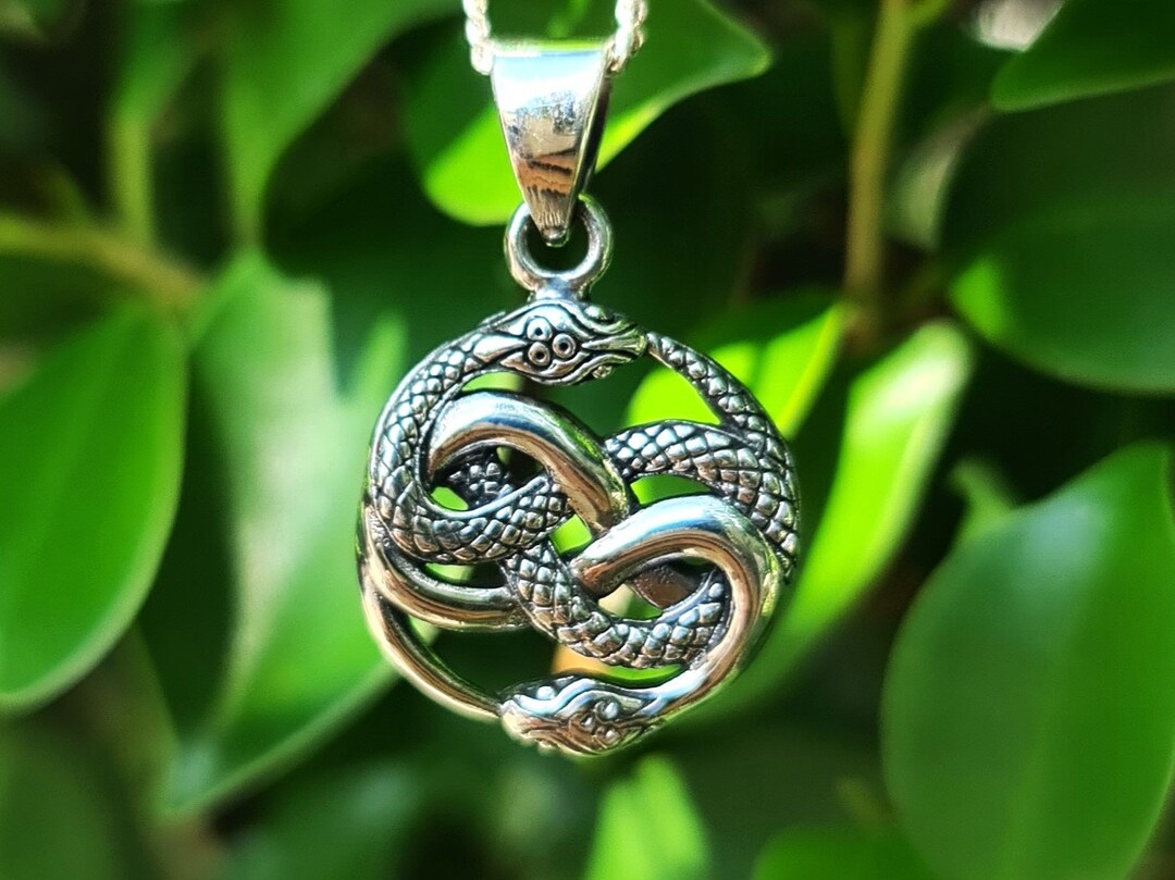 Interlocking Snakes Pendant STERLING SILVER 925 Double Snake Serpent Swirl Occult Sacred Symbol ...