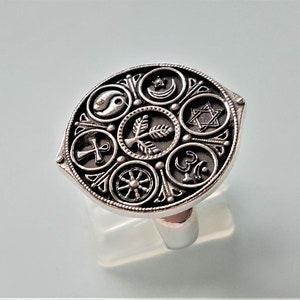 Sacred Symbols Ring Sterling Silver 925 CO-EXIST Ankh Yin Yang - Etsy