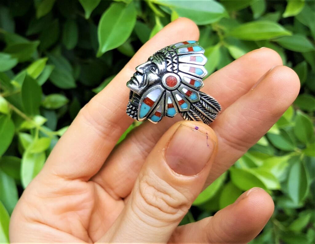 American Indian Ring Sterling Silver 925 Tribal Chief Warrior - Etsy