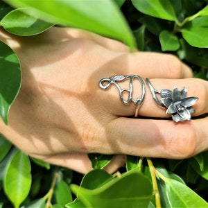 Flower Ring STERLING SILVER 925 Floral Exclusive Design Long Knuckle ...