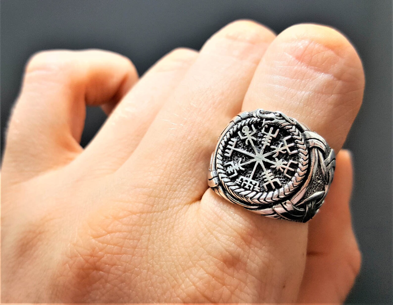 Ouroboros Vegvisir Ring 925 Sterling Silver Runic Compass - Etsy