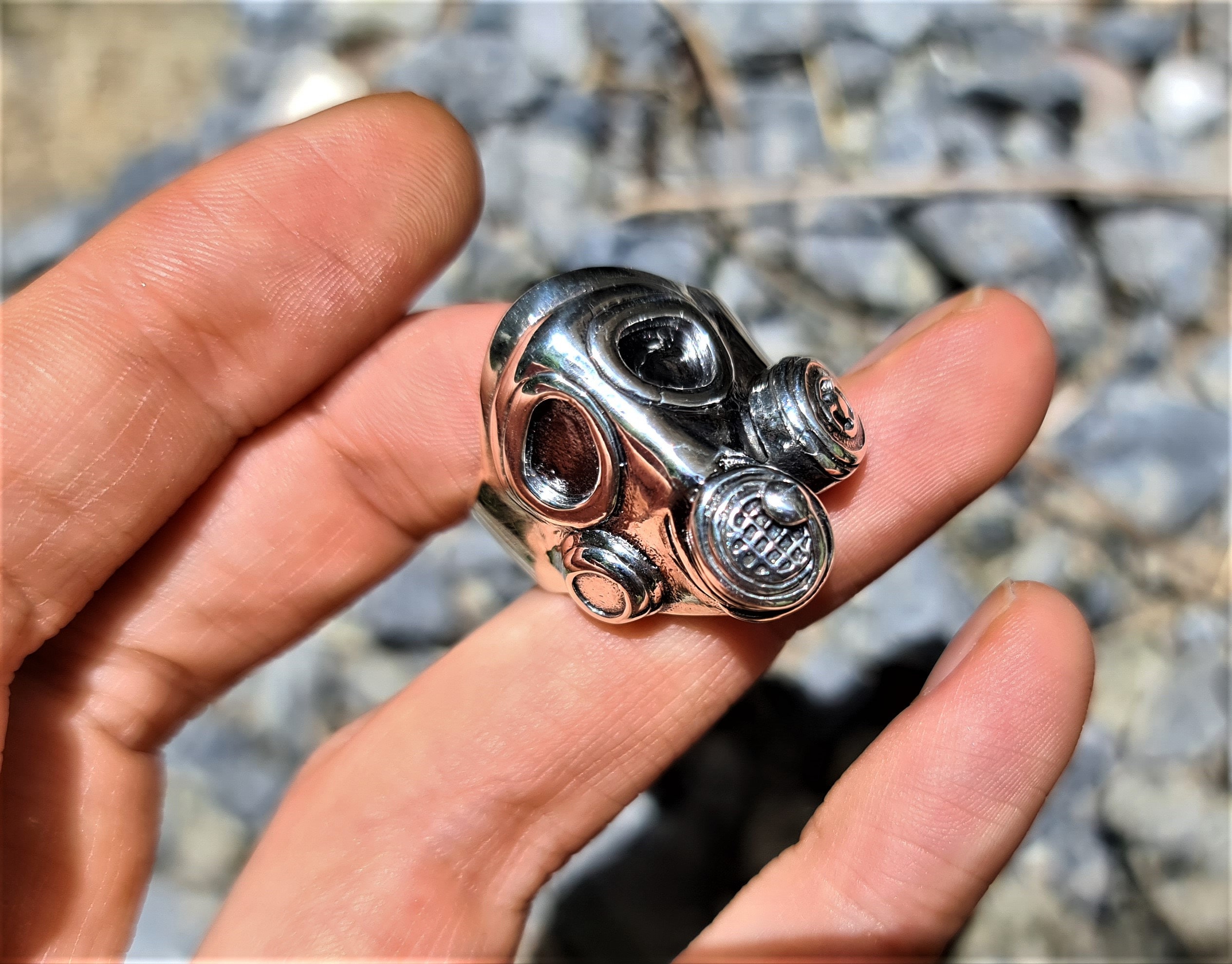 Gas Mask Ring STERLING SILVER 925 Apocalypse Jewlery Fetish | Etsy