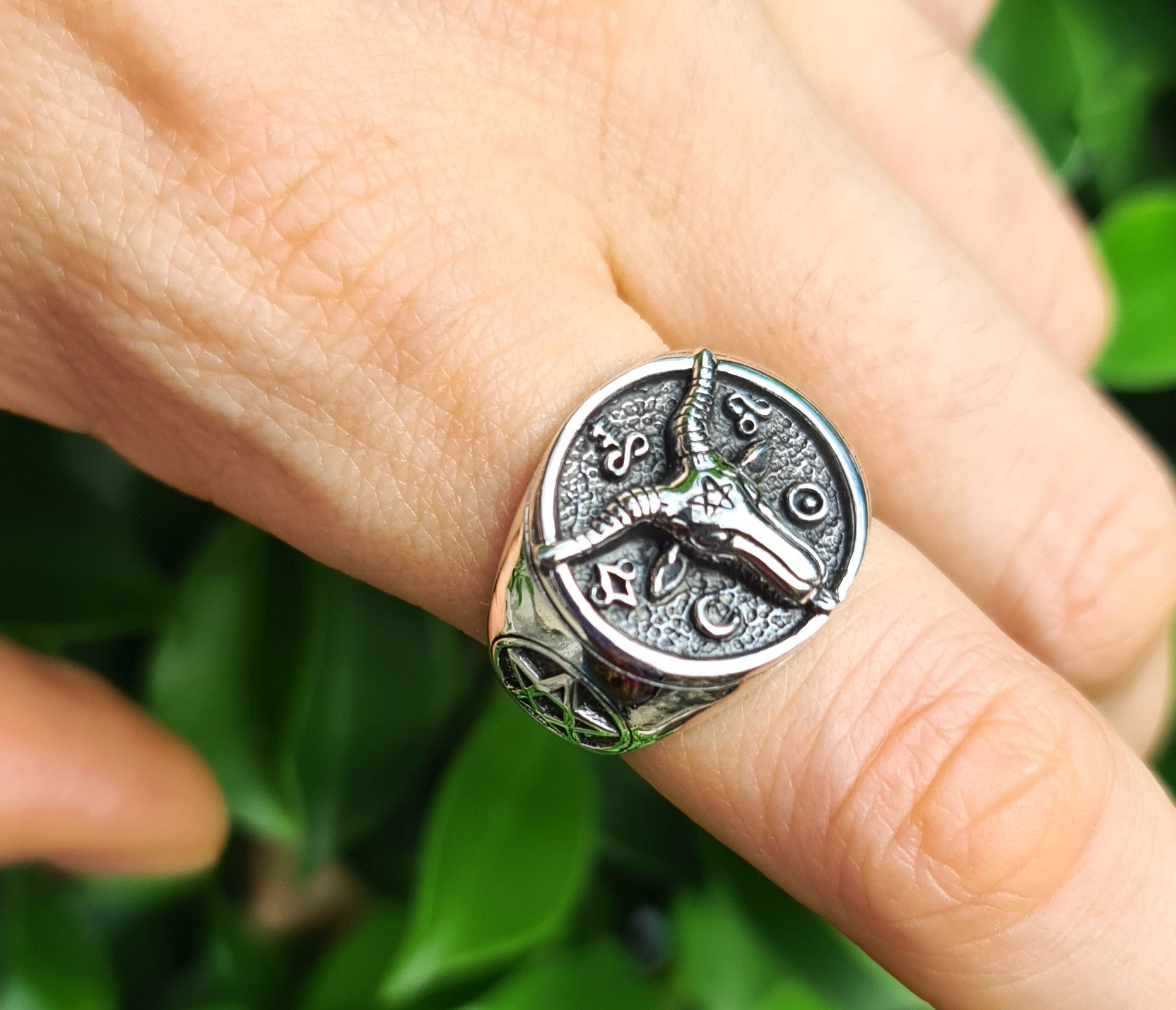Baphomet Ring 925 Sterling Silver Pentagram Occult Gothic Medieval ...