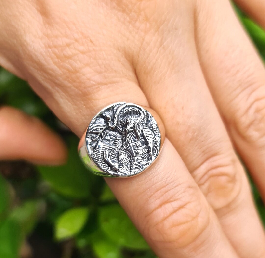 Sun God Ra Falcon Ring STERLING SILVER Eye of Horus Pyramid Creator God ...