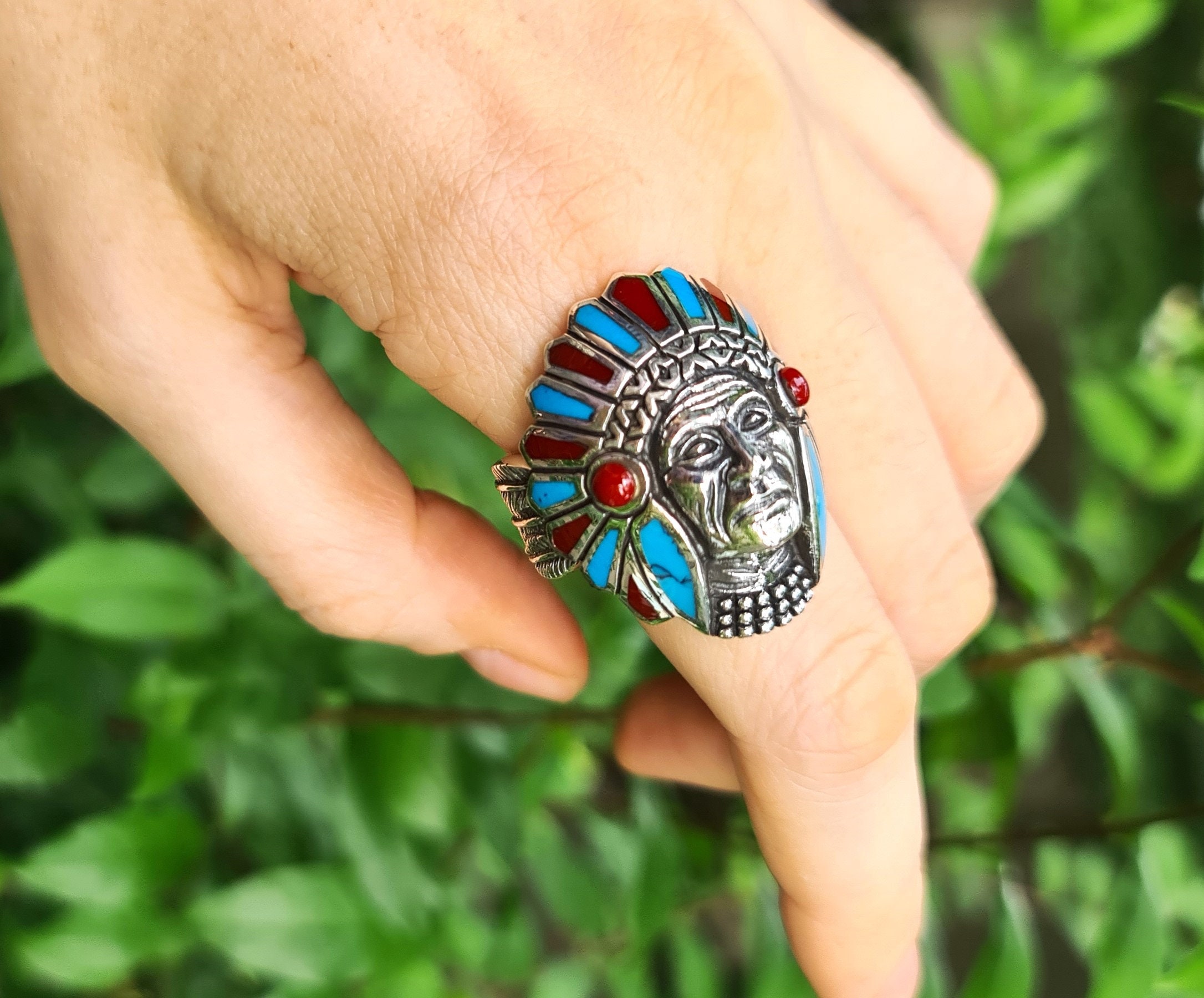 American Indian Ring Sterling Silver 925 Tribal Chief Warrior - Etsy