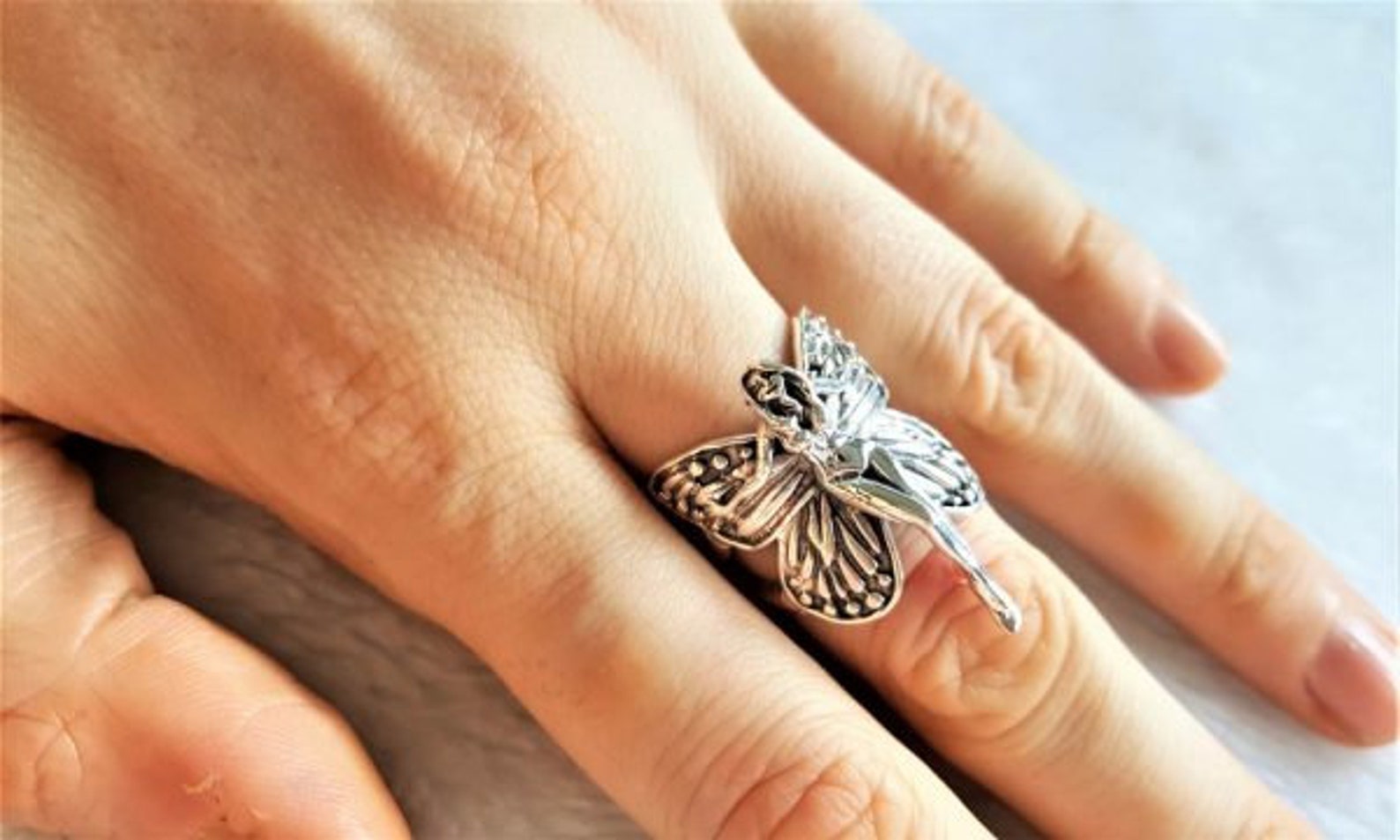 Fairy Elf Ring STERLING SILVER 925 Butterfly Angel Wings | Etsy