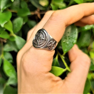 Sigil of Baphomet Inverted Pentagram Ring 925 Sterling Silver Occult Talisman Mystical Symbol of ...
