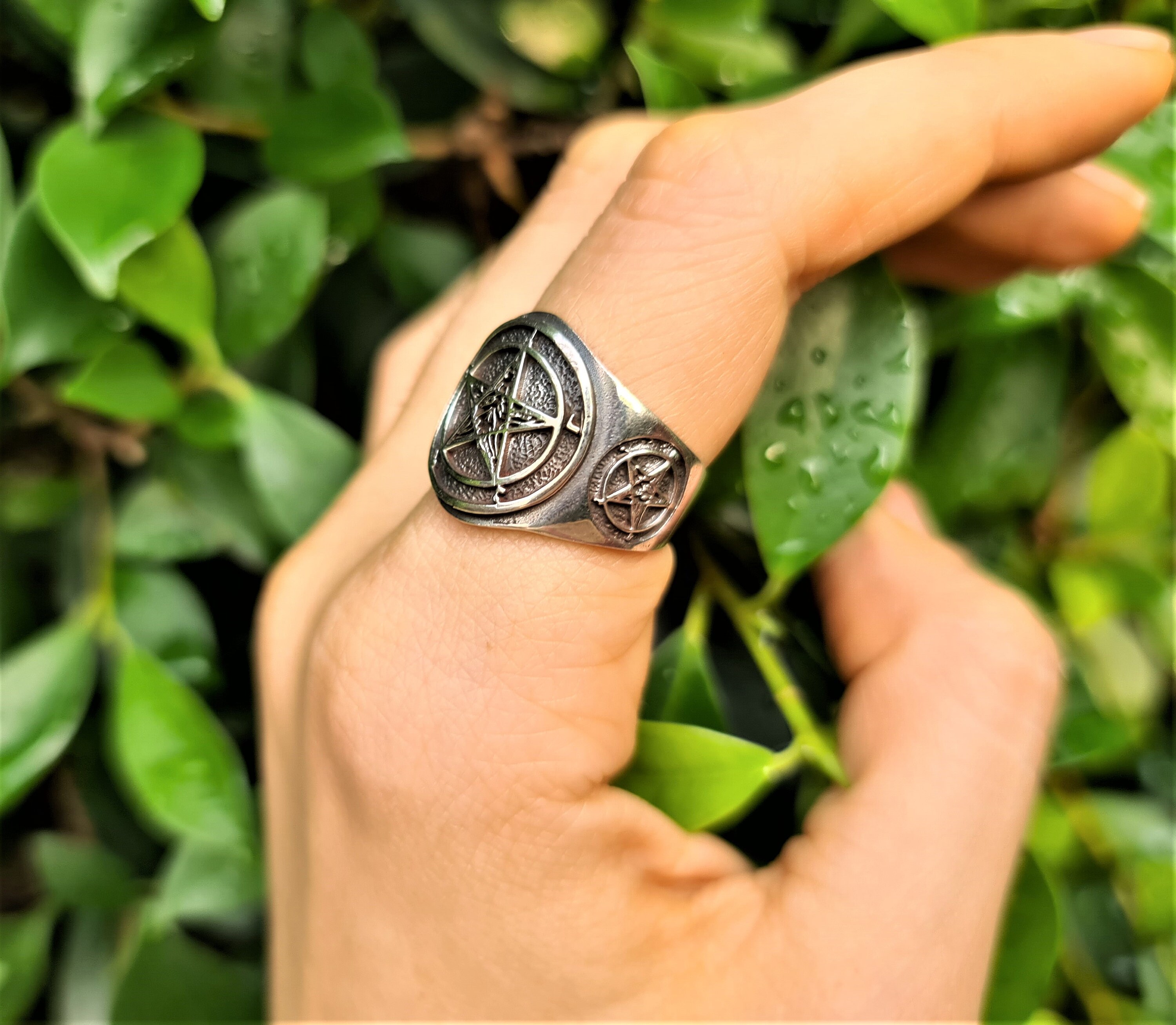 Sigil of Baphomet Inverted Pentagram Ring 925 Sterling Silver | Etsy UK