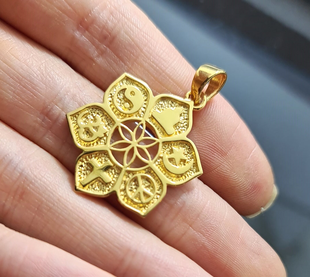 Sacred Symbols Pendant 925 Sterling Silver Gold Plated CO-EXIST ...