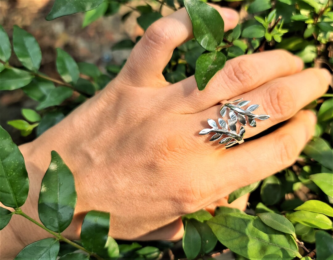 Branch Ring STERLING SILVER 925 Leaves Olive Tree Branch Floral Design ...