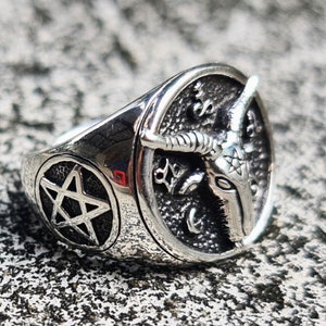 Baphomet Ring 925 Sterling Silver Pentagram Occult Gothic Medieval ...