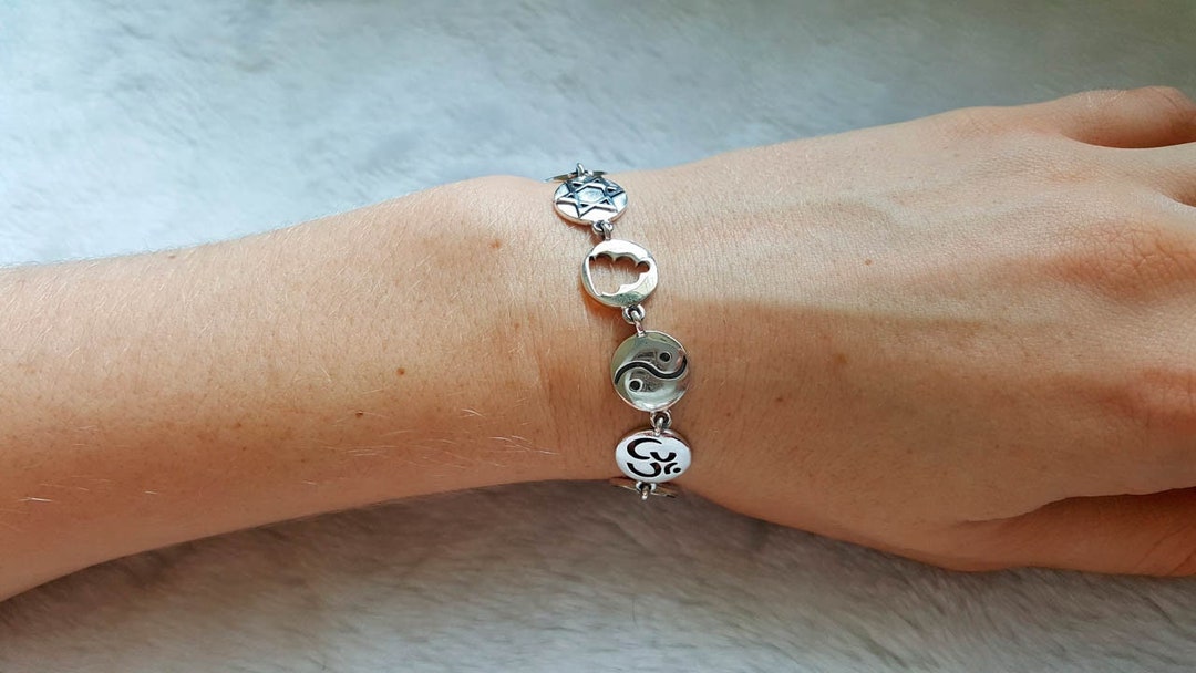 Sacred Symbols Bracelet Sterling Silver Unity CO-EXIST Yin Yang ...