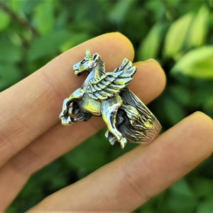 PEGASUS Ring STERLING SILVER 925 Unicorn Greek Mythology Wild Free Spirit Symbol of Wisdom Horse ...