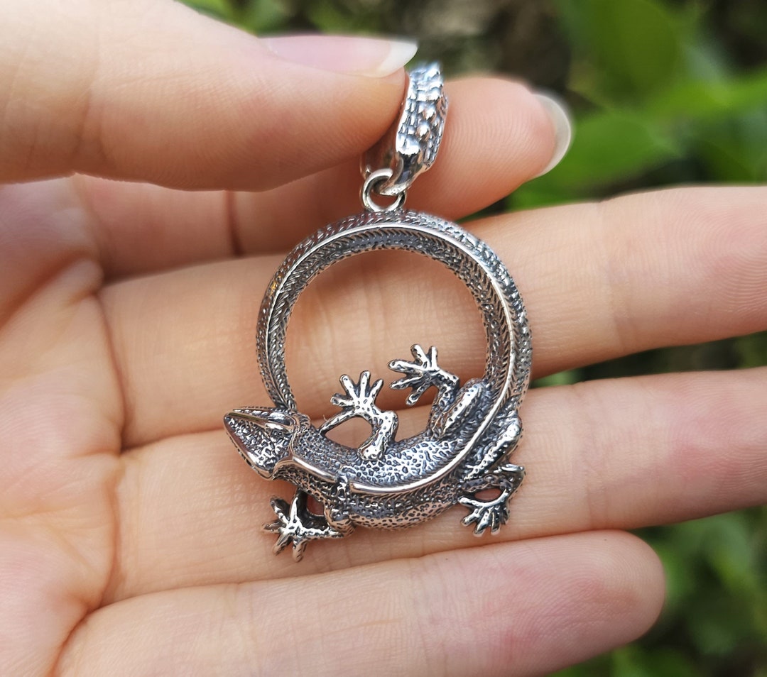 Lizard Pendant STERLING SILVER 925 Iguana Chameleon Lizard Reptile ...