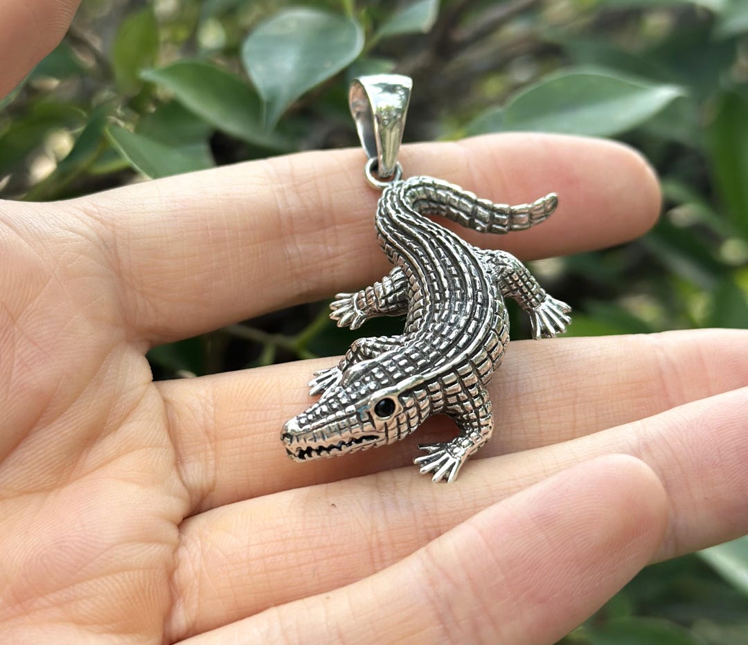 Large Crocodile Pendant STERLING SILVER 925 Alligator Pendant Unisex ...