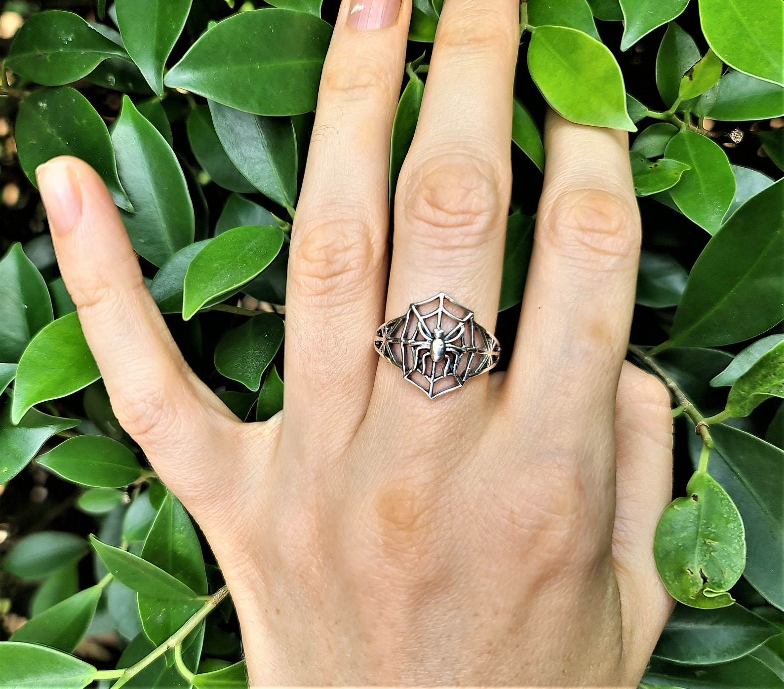 Spider Ring STERLING SILVER 925 Spider Web Black Widow Ring | Etsy