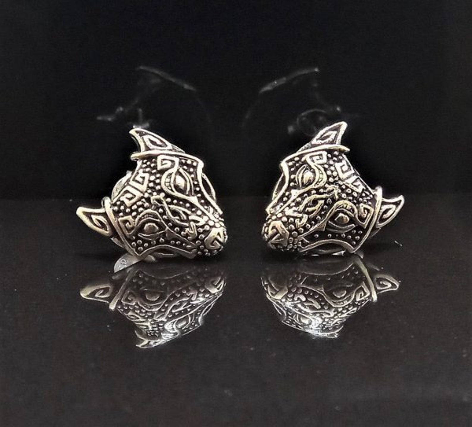 Fenrir Wolf Stud Earrings STERLING SILVER 925 Viking Talisman ...