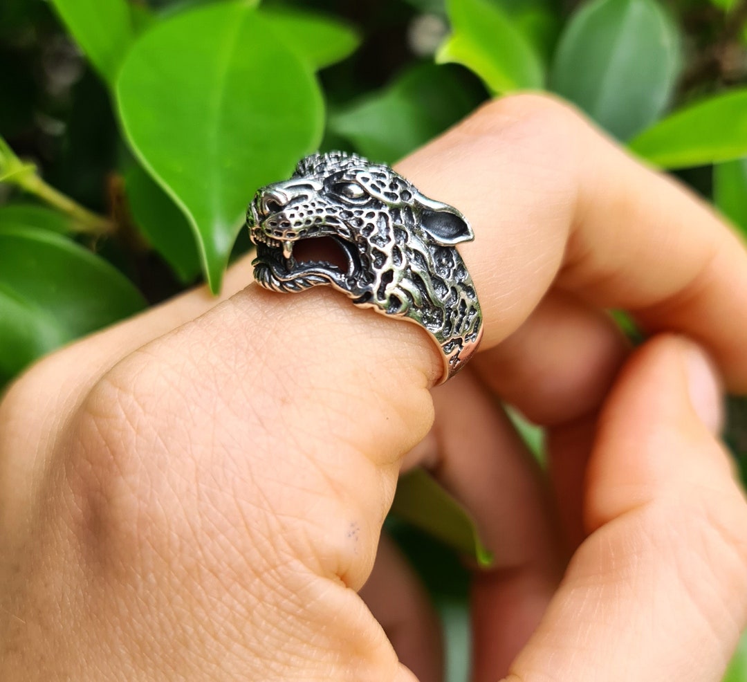 Leopard Ring STERLING SILVER 925 Big Cat Jaguar Panther Totem Talisman ...