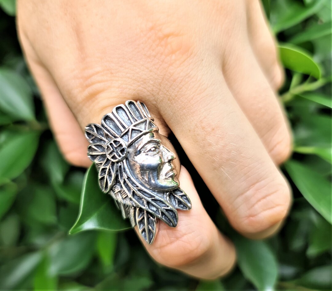 American Indian Ring STERLING SILVER 925 Tribal Chief Profile Native ...