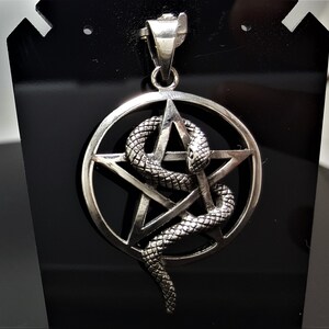 Pentagram Snake 925 Sterling Silver Pendant Pentacle Star Occult Sacred ...