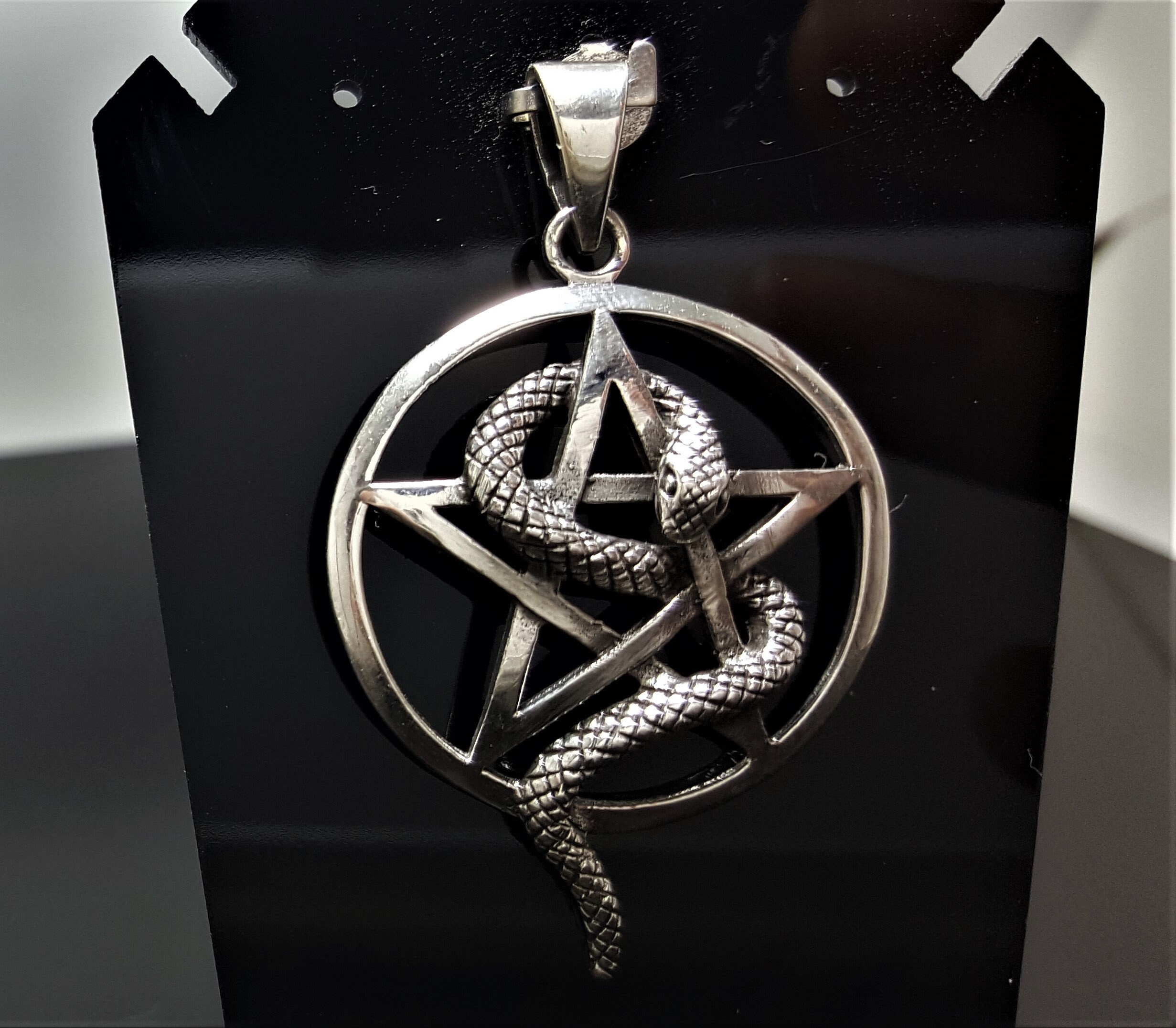 Pentagram Snake 925 Sterling Silver Pendant Pentacle Star Occult Sacred ...