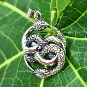 Double Snake Pendant STERLING SILVER 925 Interlocking Snakes Serpent ...