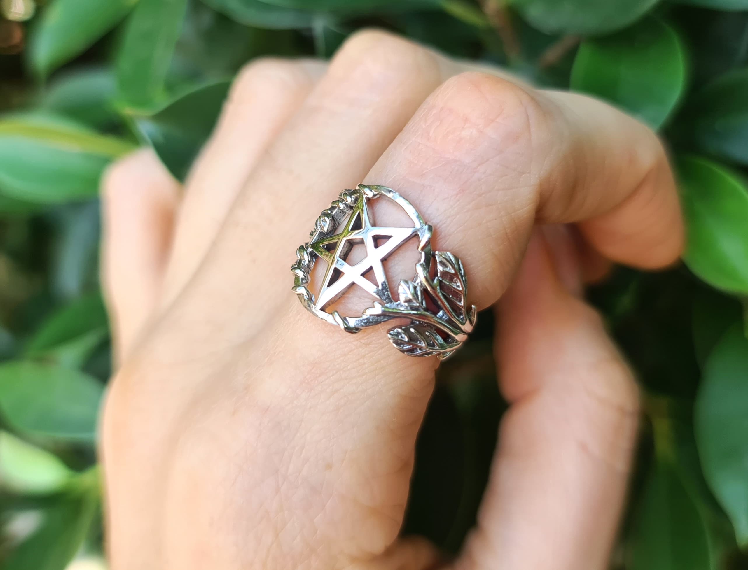 Pentagram Ring STERLING SILVER 925 Floral Pentacle Sacred | Etsy