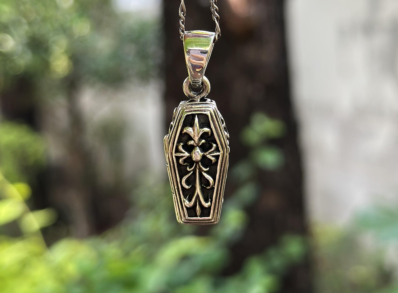 Gothic Cross Coffin Locket Pendant STERLING SILVER 925 Skeleton in ...
