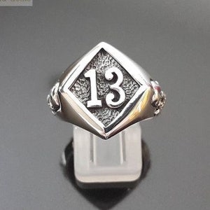 Lucky Number 13 Ring 925 STERLING SILVER Skull and Bones Winner Gambler ...