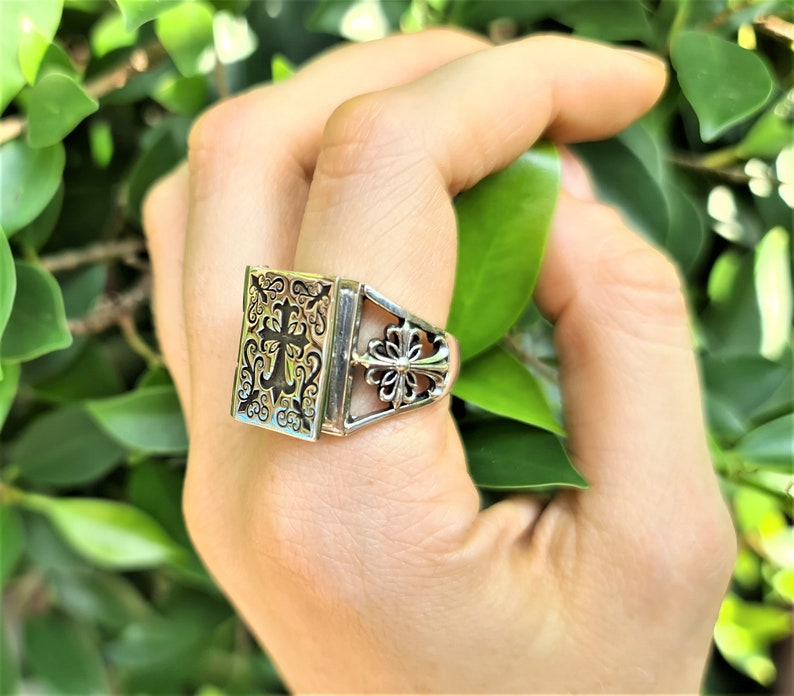 Gothic Cross Locket Ring STERLING SILVER 925 Holy Book Hidden - Etsy