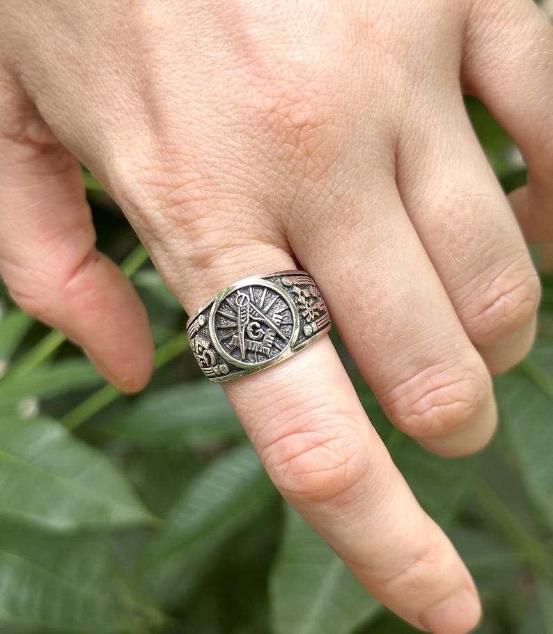 Masonic Ring 925 Sterling Silver MASTER MASON Symbols G Letter Sacred ...
