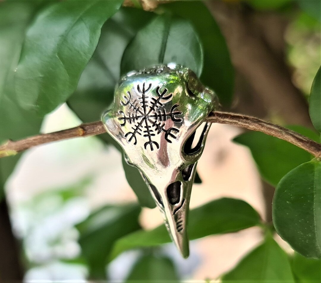 Raven Skull Helm of Awe Pendant STERLING SILVER 925 Norse Viking ...