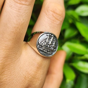 Sailboat Ring 925 Sterling Silver Sailing Ship Nautical Symbol Sailor ...
