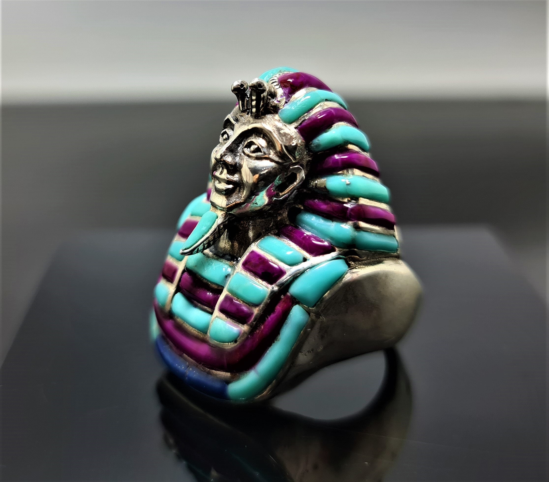 PHARAOH Tutankhamun Ring 925 STERLING SILVER Egyptian Sphinx | Etsy